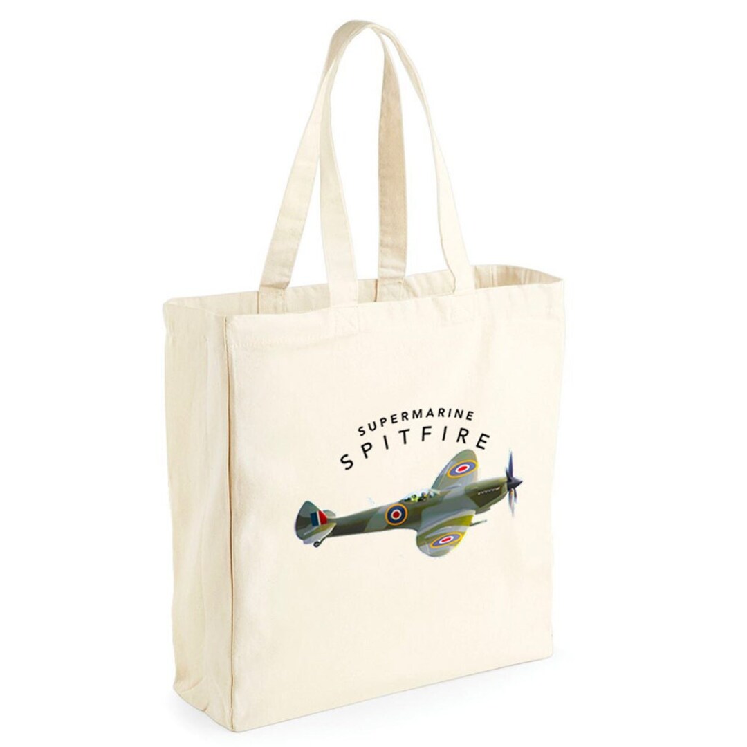 Supermarine Spitfire Bag Gift Tote Shopping Bag Aircraft Illustration ...