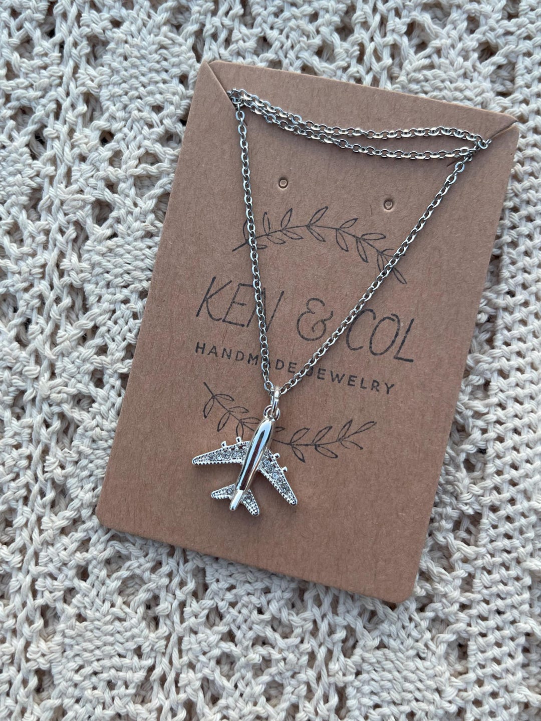 Silver and Rhinestone Airplane Pendant on 18” Silver Chain - Etsy