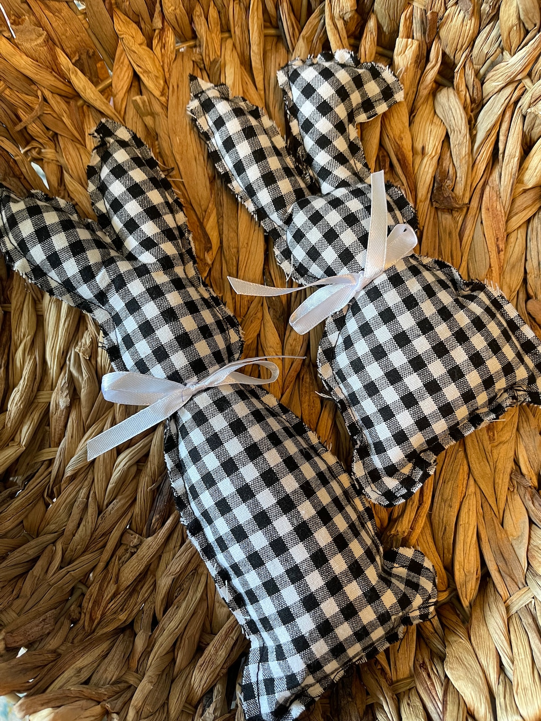 Pair of Spring Bunny Rabbit Home Decor: Black and White Gingham Checker ...