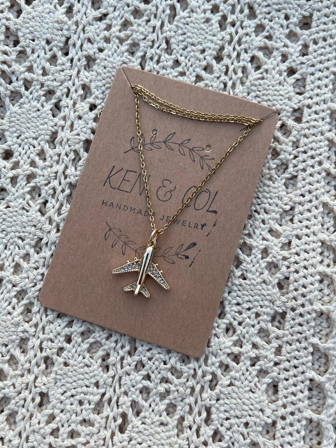 Gold and Rhinestone Airplane Pendant on 18” Gold Plated Chain - Etsy
