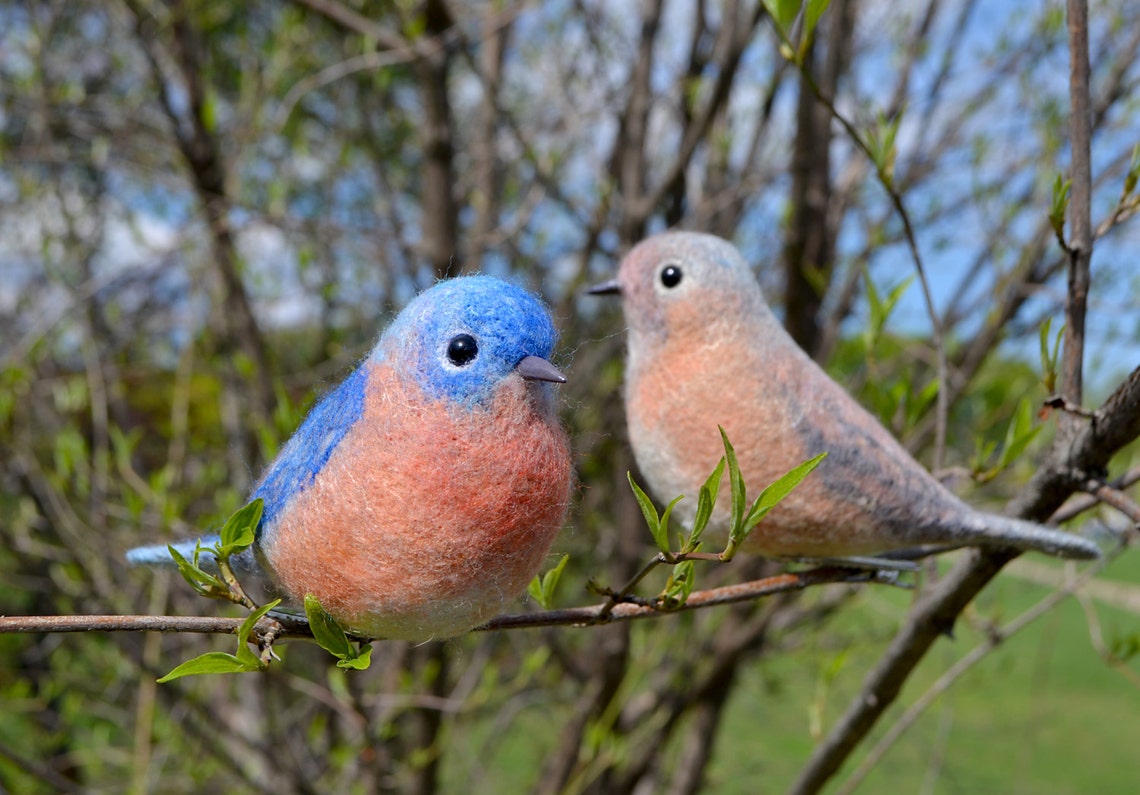 Wedding Bird's Pair Felt Figurines of Bluebird's - Etsy