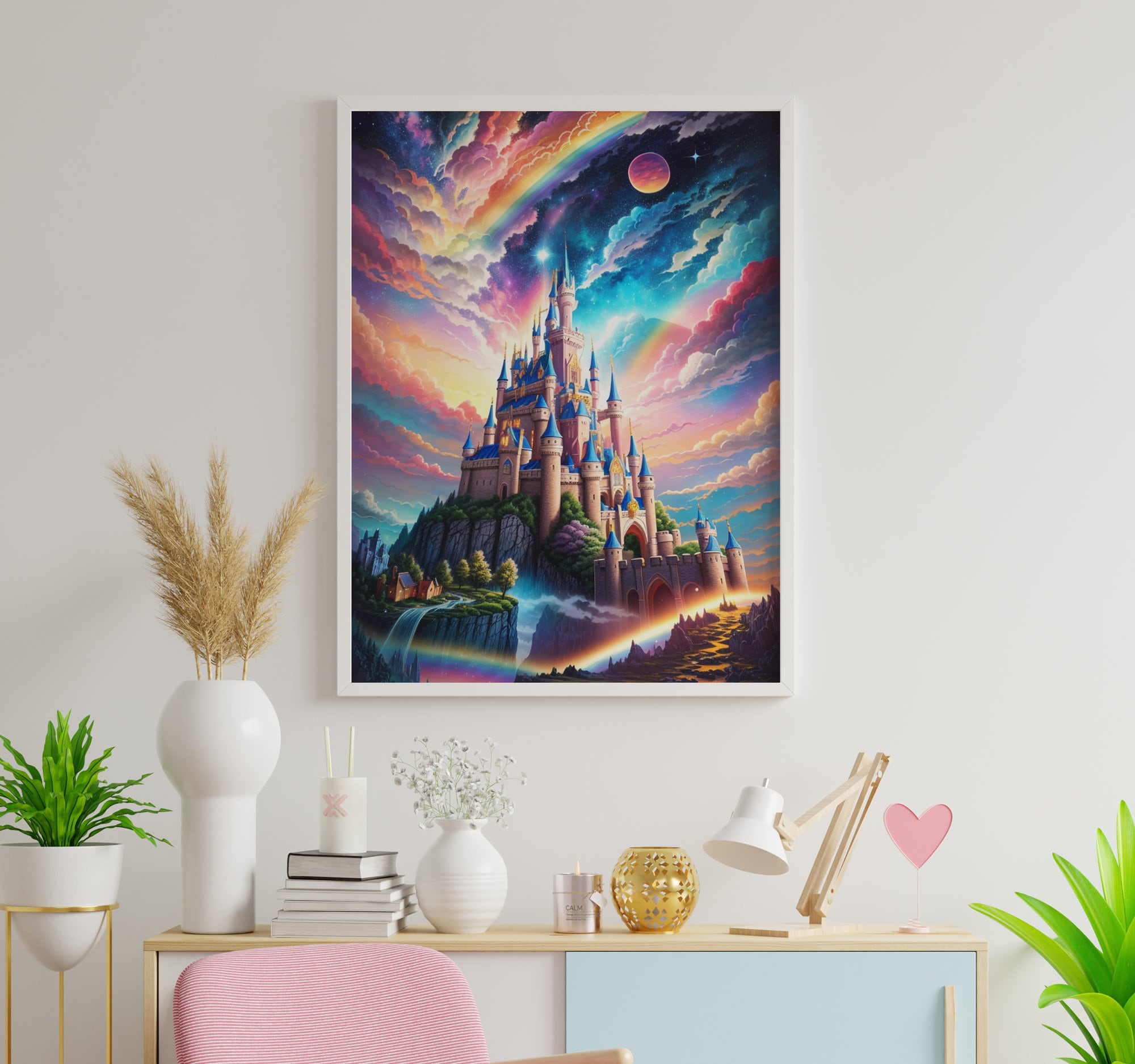 Enchanted Realm Castle Print, Mystical Fantasy Landscape Poster, Castle ...