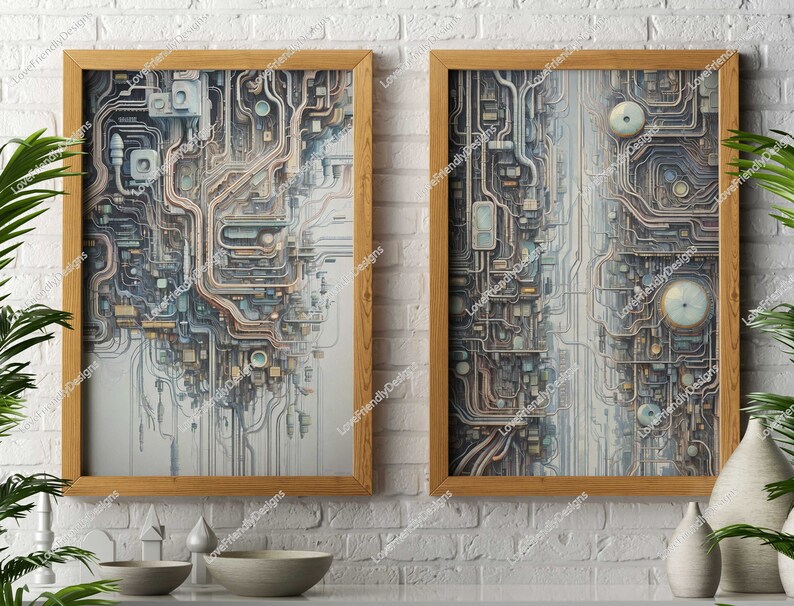 Vintage Circuit Board Prints - High Tech Abstract Design, Set of 2 ...