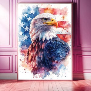 American Eagle Watercolor Art Print | USA Flag Wall Decor Artwork ...