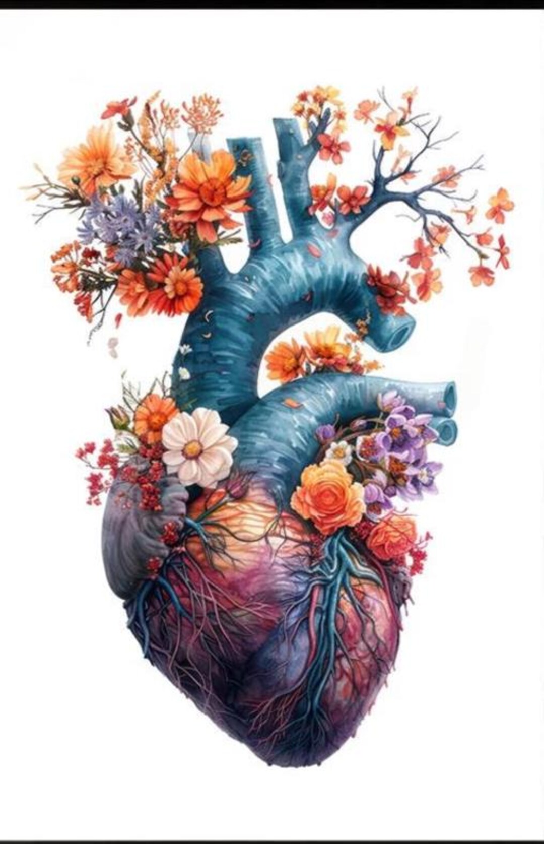 Anatomical Heart With Flowers Art Print | Medical Wall Art | Floral ...
