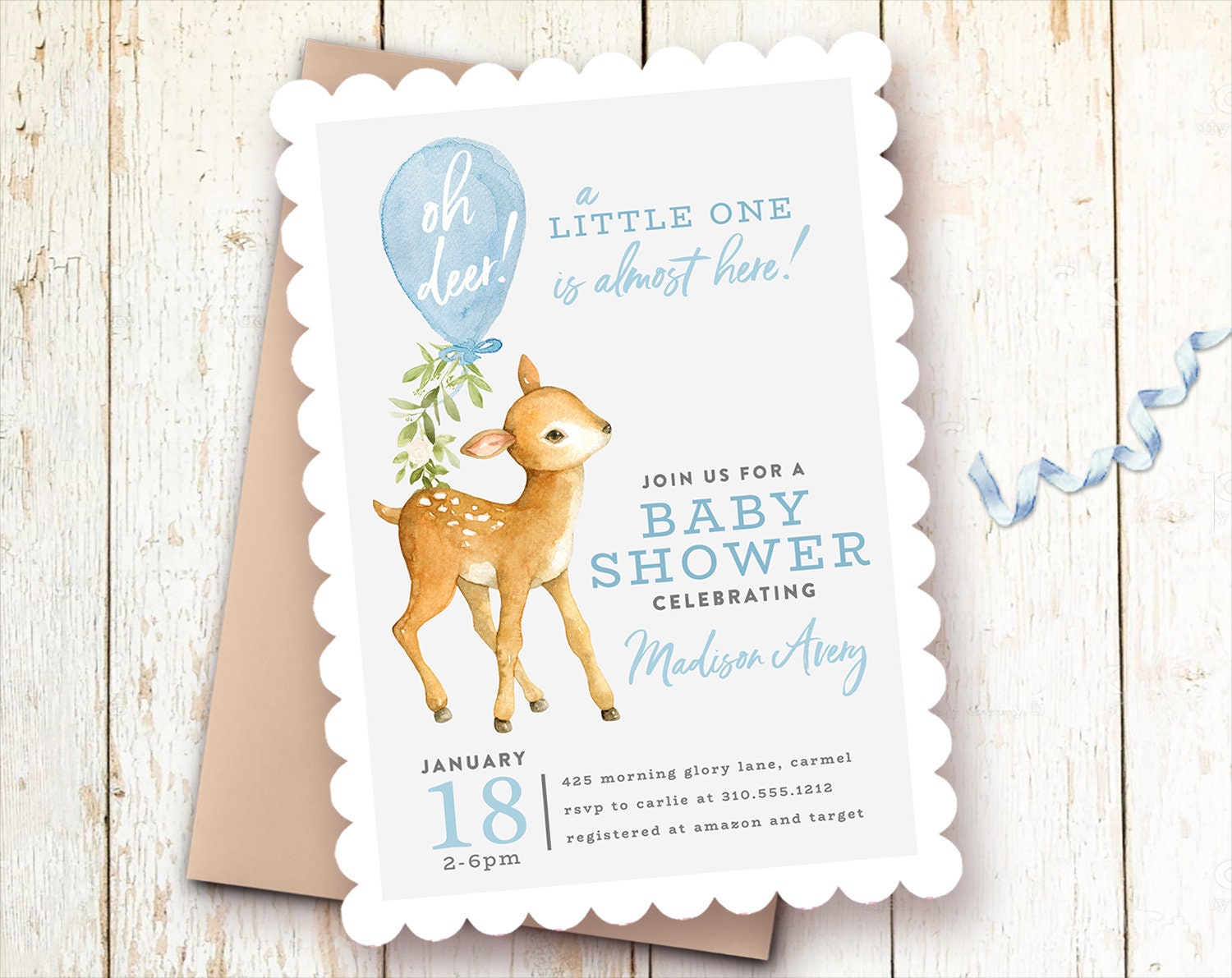 Deer Baby Shower Invitations Boy Oh Deer Baby Boy Shower - Etsy