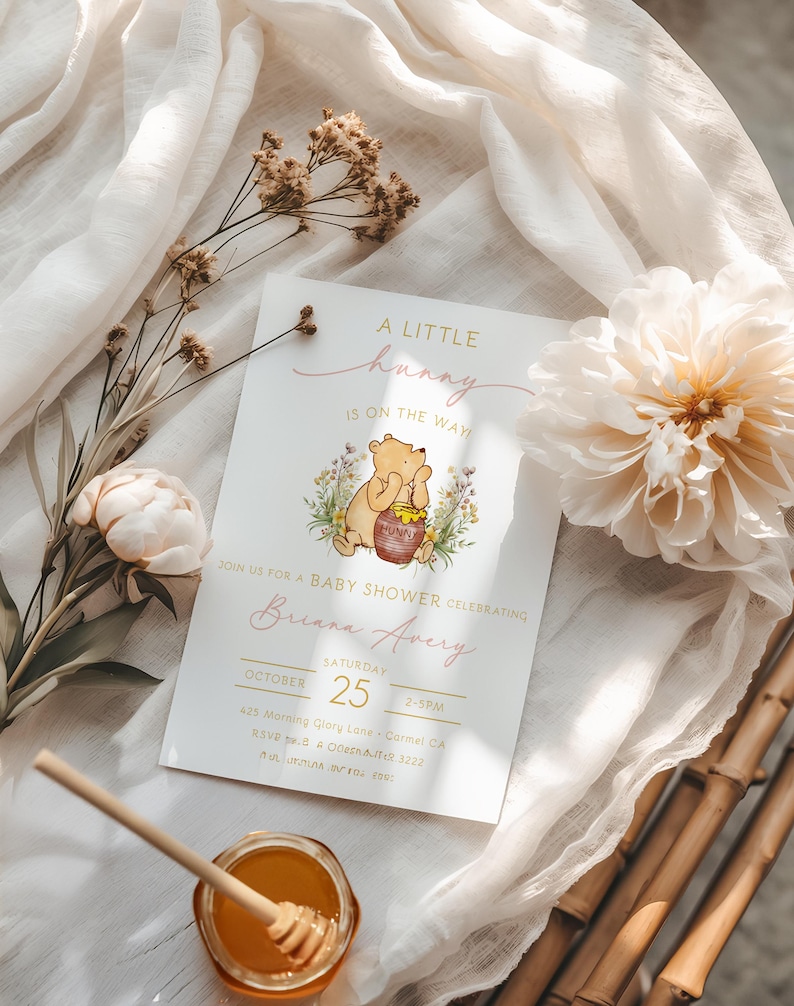 Winnie the Pooh Little Hunny Baby Shower Invitation • Girl • Honey ...