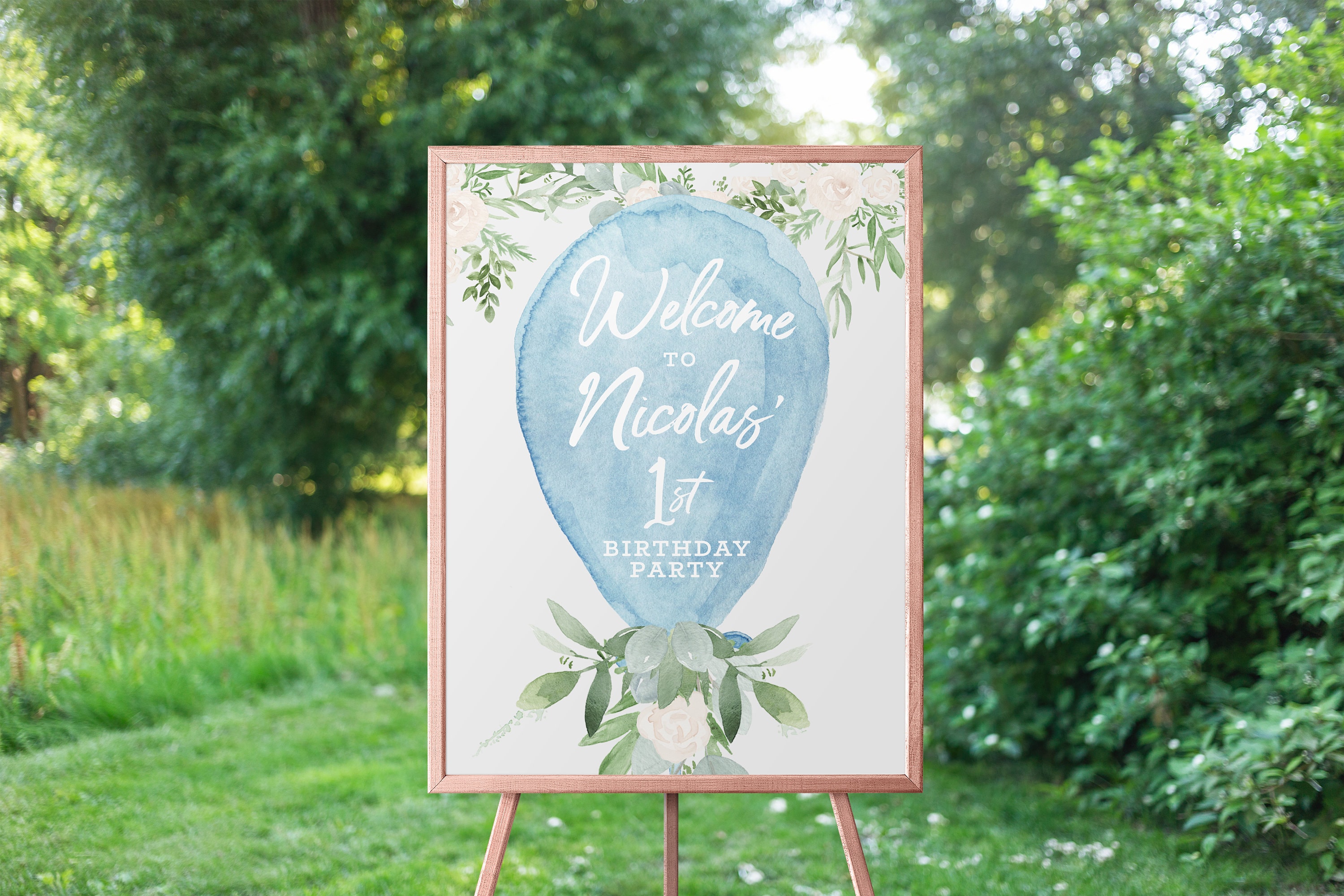 Balloon Welcome Sign Blue Eucalyptus Digital Printable - Etsy