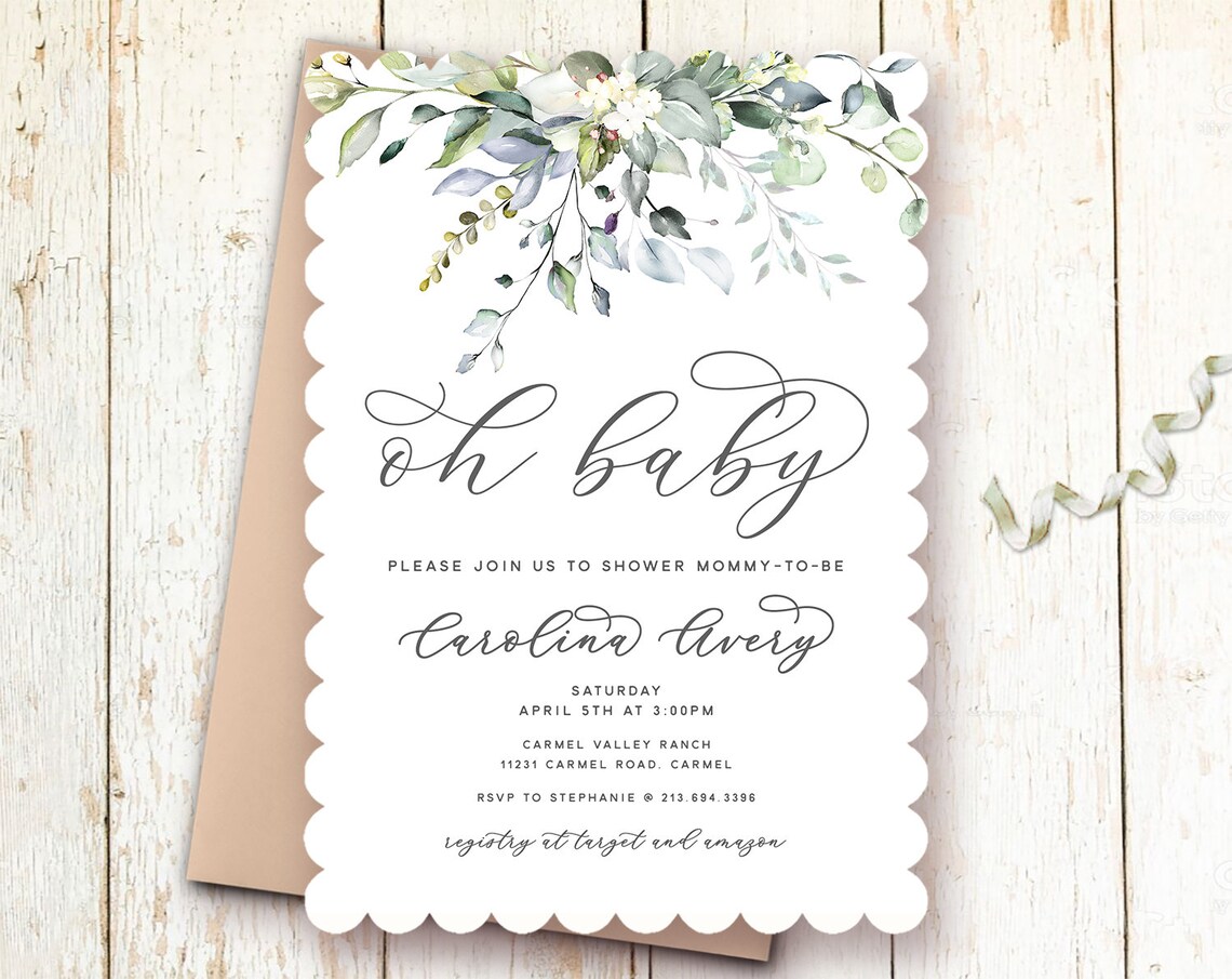 Elegant Greenery Baby Shower Invitations Modern Baby Shower - Etsy