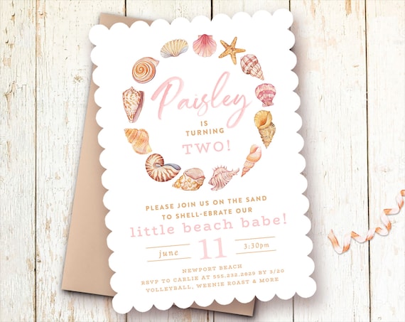 Beach Birthday Invitations Shells Seashells Beach Babe - Etsy