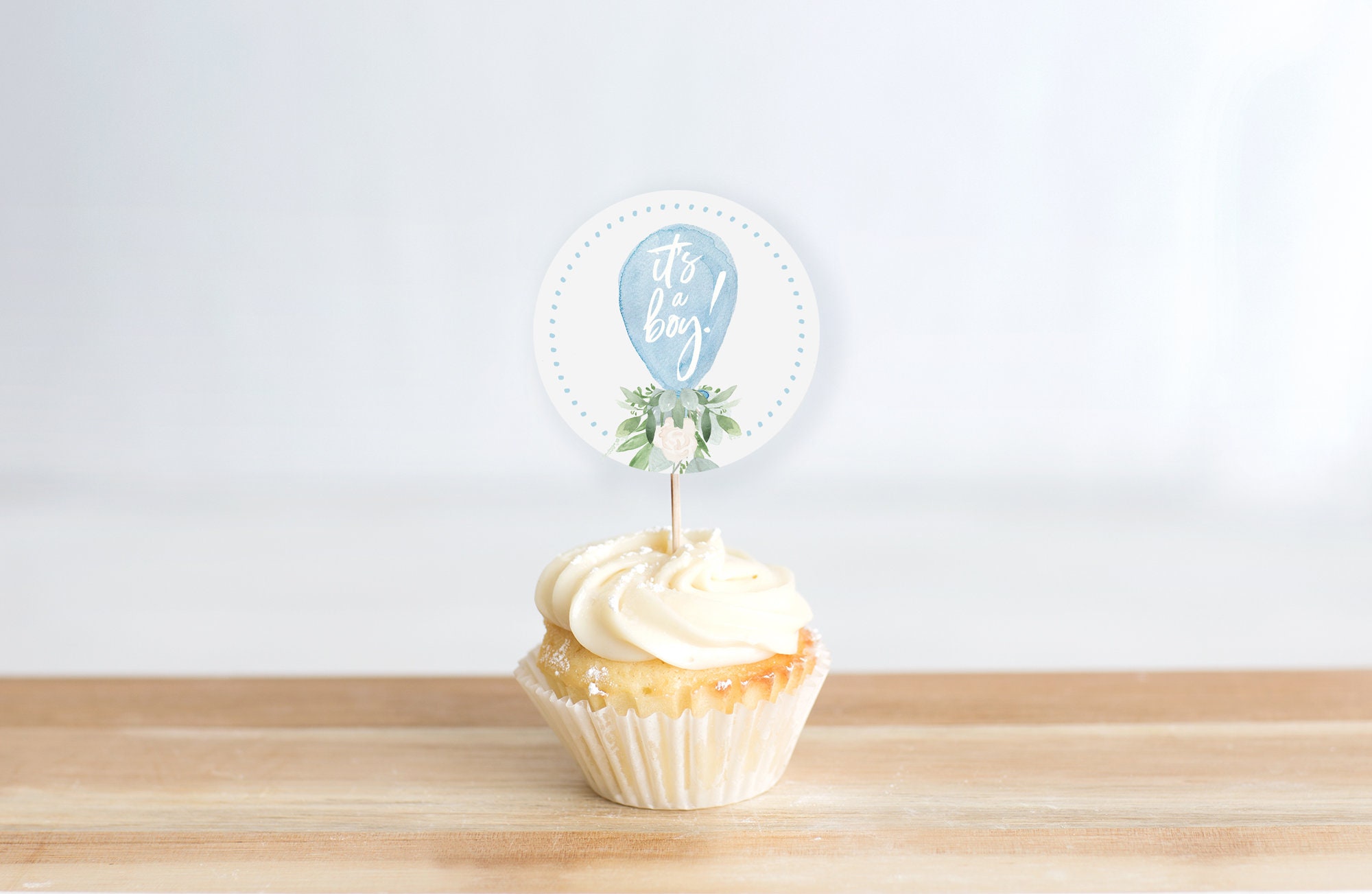 Cupcake Topper, Blue Balloon, Greenery, 2 Inch, - Etsy