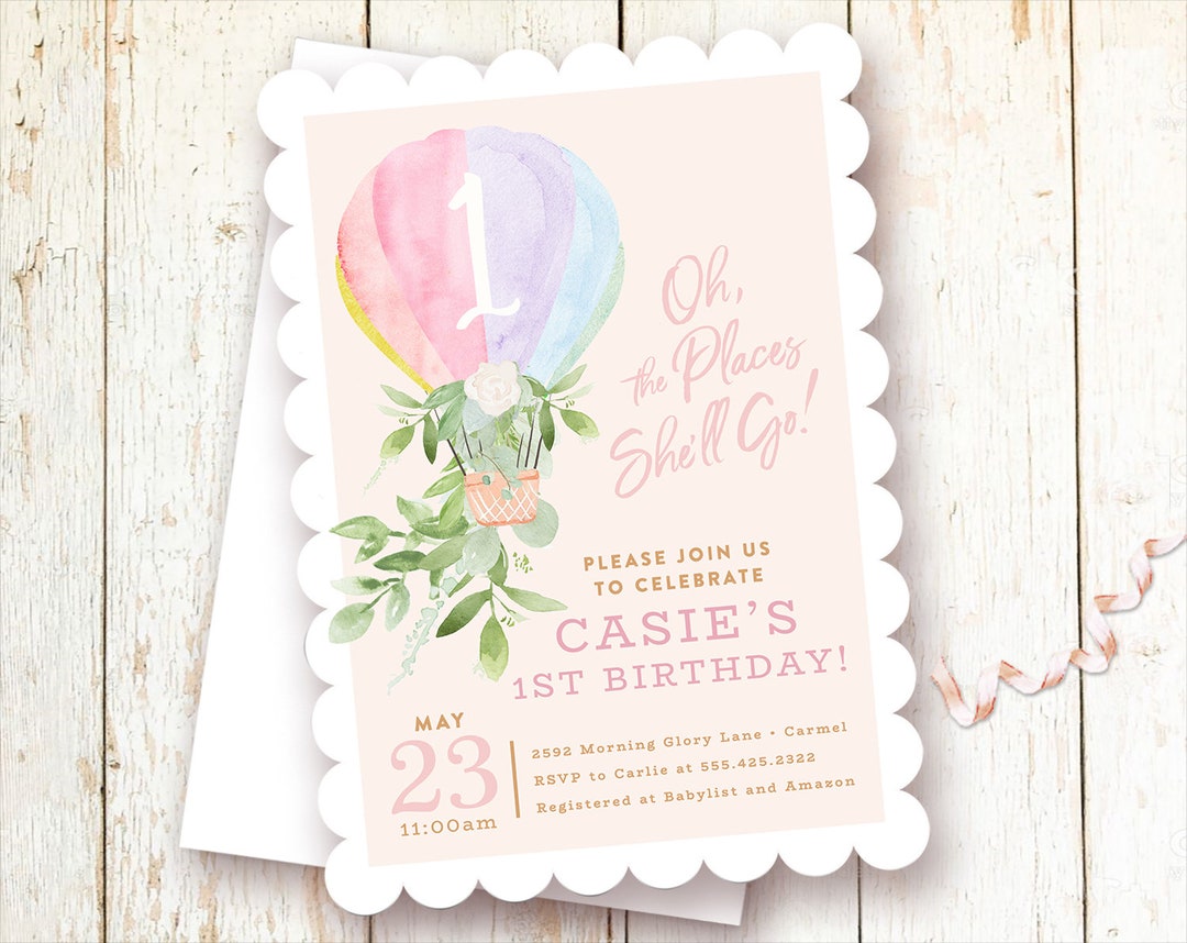 Hot Air Balloon Birthday Invitation Girl, 1st Birthday Invitations Girl ...