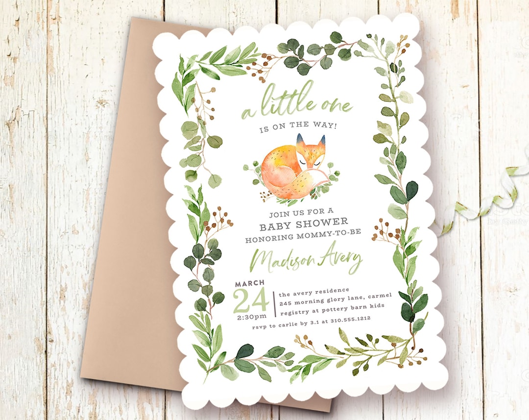 Fox Baby Shower Invitations, Gender Neutral, Rustic, Woodland, Printed ...