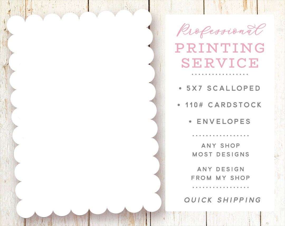 Printed Invitations, Scalloped Edge Paper, 5x7, 110# Matte White ...