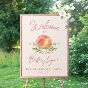 Peach Welcome Sign Little Peach Birthday Poster Peach Theme | Etsy