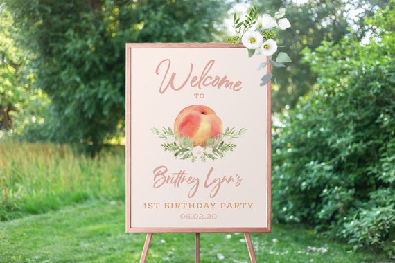 Peach Welcome Sign Little Peach Birthday Poster Peach Theme | Etsy