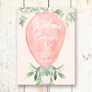 Balloon Welcome Sign, Blush Pink Greenery, Eucalyptus, Digital, PDF ...