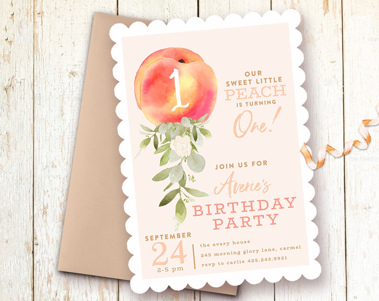 Peach Birthday Invitations, Little Peach, 1st Birthday Invitations Girl ...