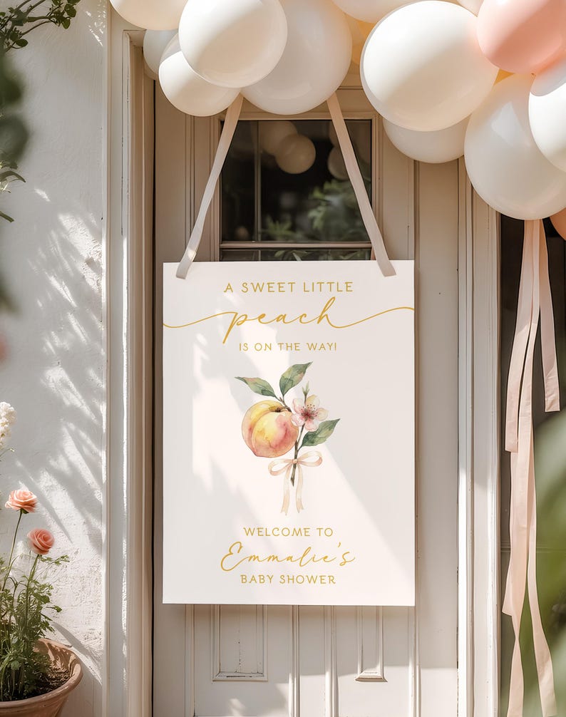 Vintage Peach Baby Shower Welcome Sign • Watercolor Peach Floral Sign ...
