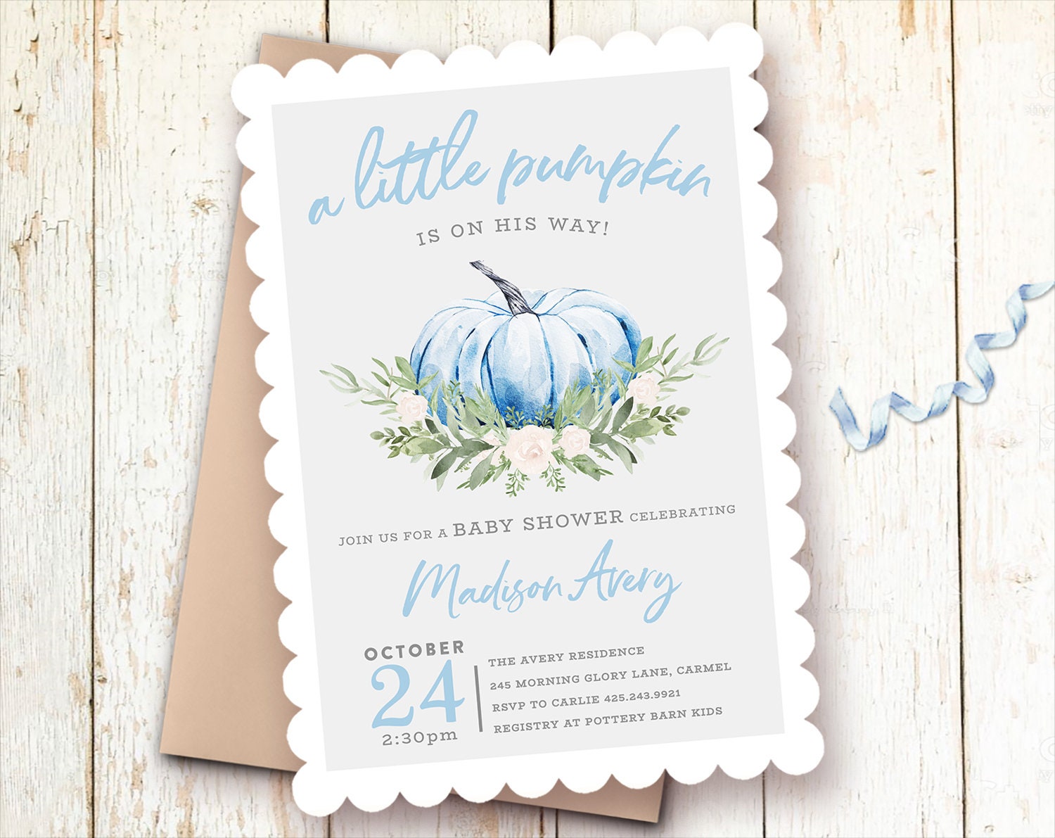 Blue Pumpkin Baby Shower Invitation Pumpkin Baby Shower Boy - Etsy