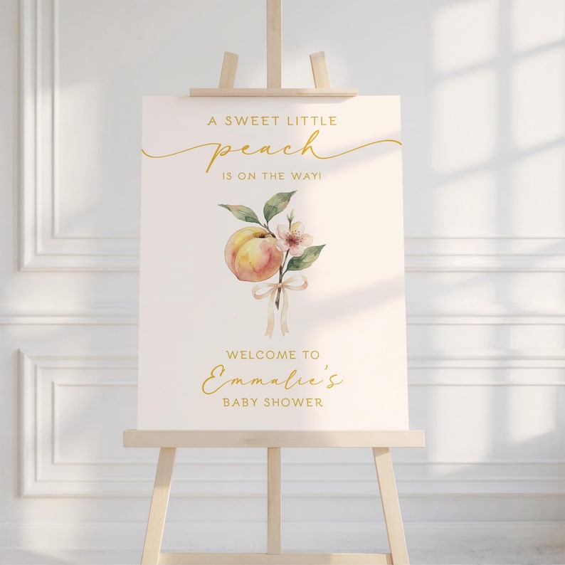 Vintage Peach Baby Shower Welcome Sign • Watercolor Peach Floral Sign ...