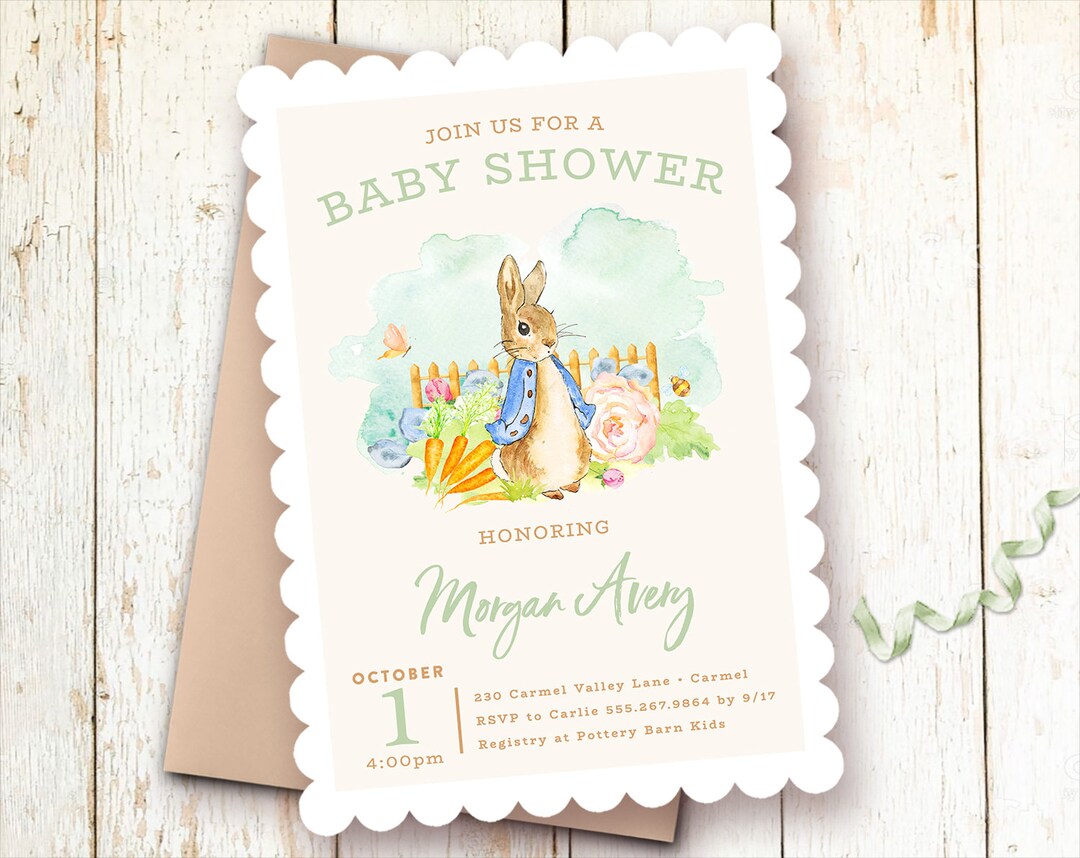 Peter Rabbit Baby Shower Invitations, Gender Neutral, Twins, Beatrix Potter Invitation, Rabbit ...