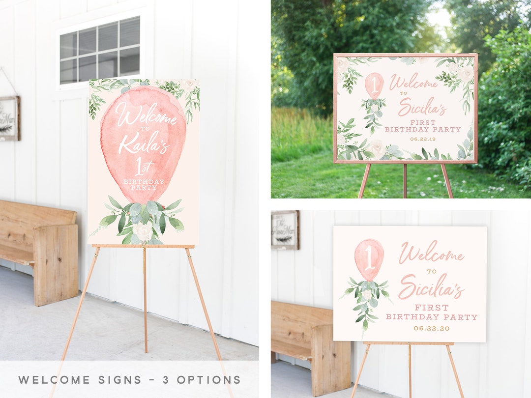 Balloon Welcome Sign, Blush Pink Greenery, Eucalyptus, Digital, PDF ...