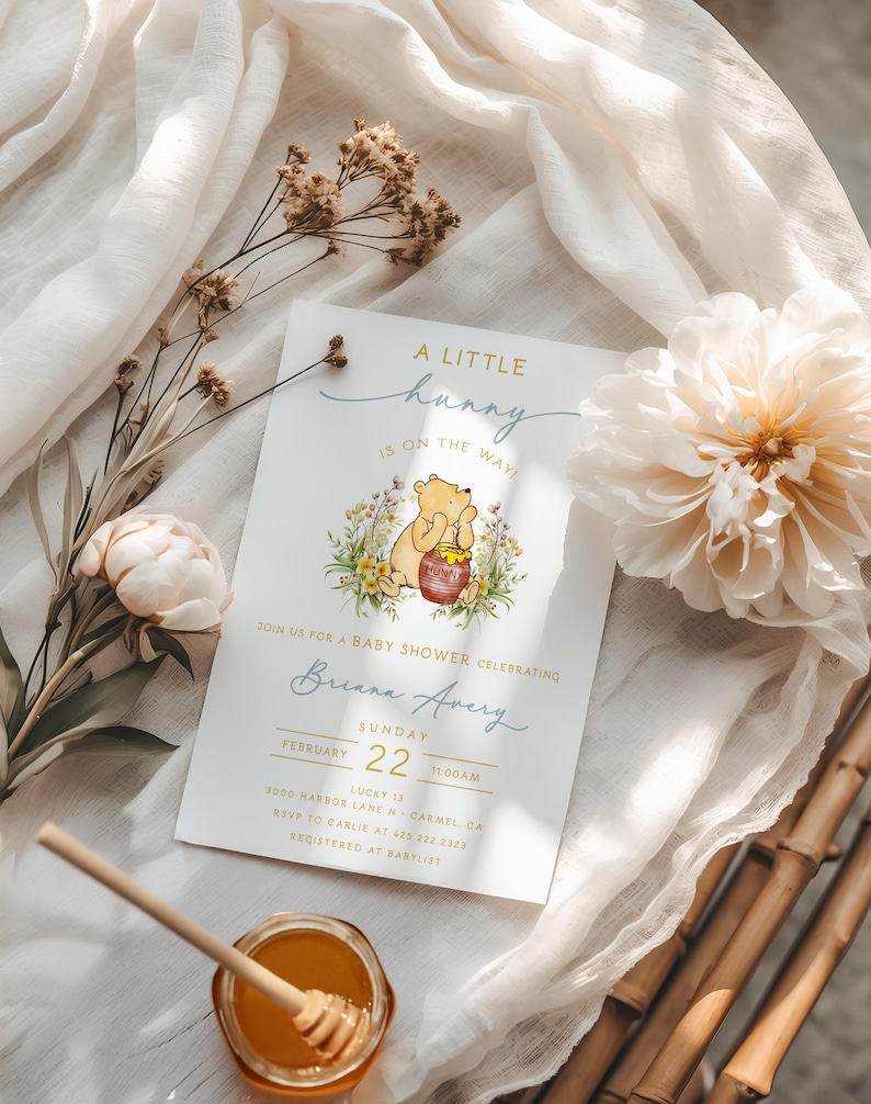 Winnie the Pooh Little Hunny Baby Shower Invitation • Boy • Honey ...