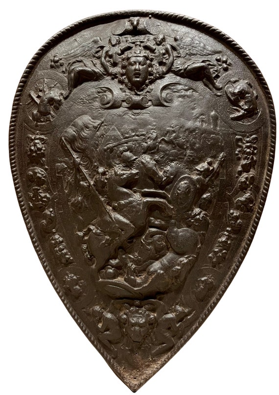 19th Century Heavy Cast Iron Shield With Battle Scene | Etsy