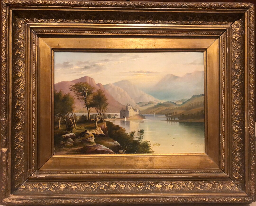 Oil Painting on Canvas of Castle on Lake Scottish Highlands by R ...