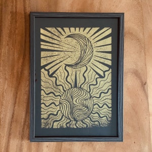 Sun and Moon Handmade Art Print Linocut Gold - Etsy