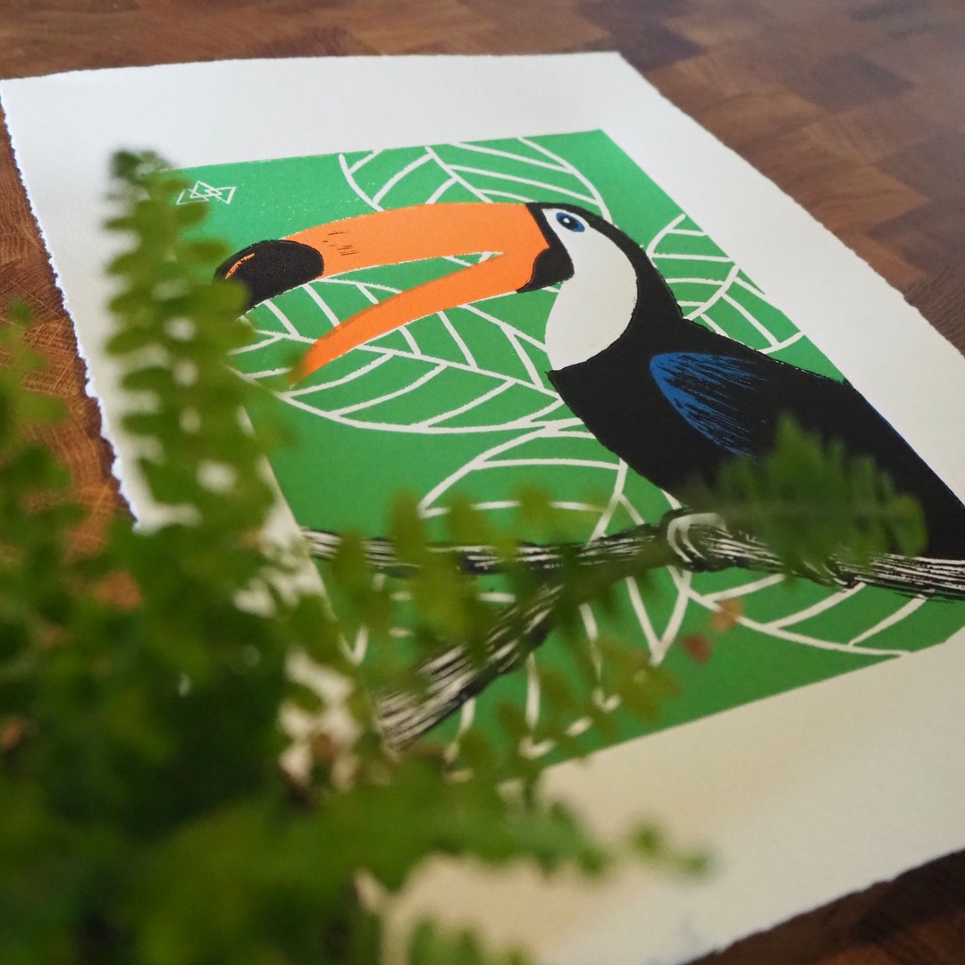 Toucan Handmade Art Print Linocut Bird - Etsy