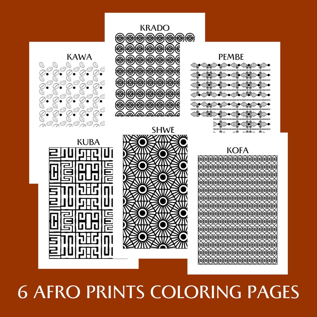 6 Coloring Pages - Afro Ethnic Prints | AFROOPRINTS - Etsy