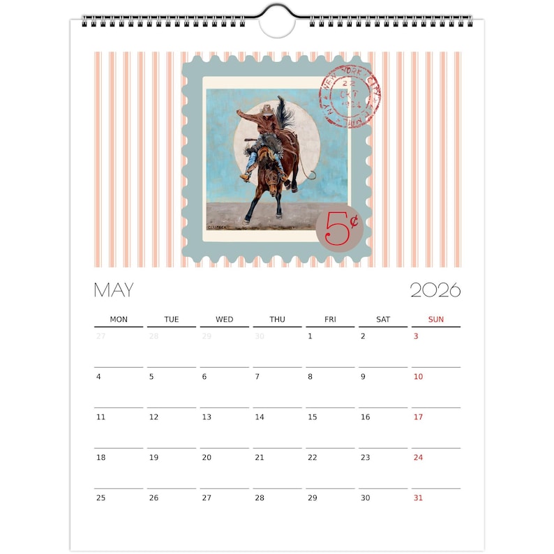 Western Retro Wall Calendars 2026 (US & CA), Bucking Bronco Calendar ...