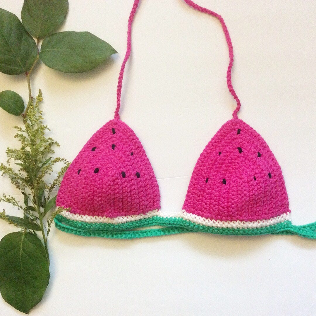 Watermelon Crochet Festival Swim Bikini Top In Pink 100 Cotton
