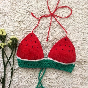 Festival/rave Watermelon Cotton Crochet Bra Crop Top - Etsy