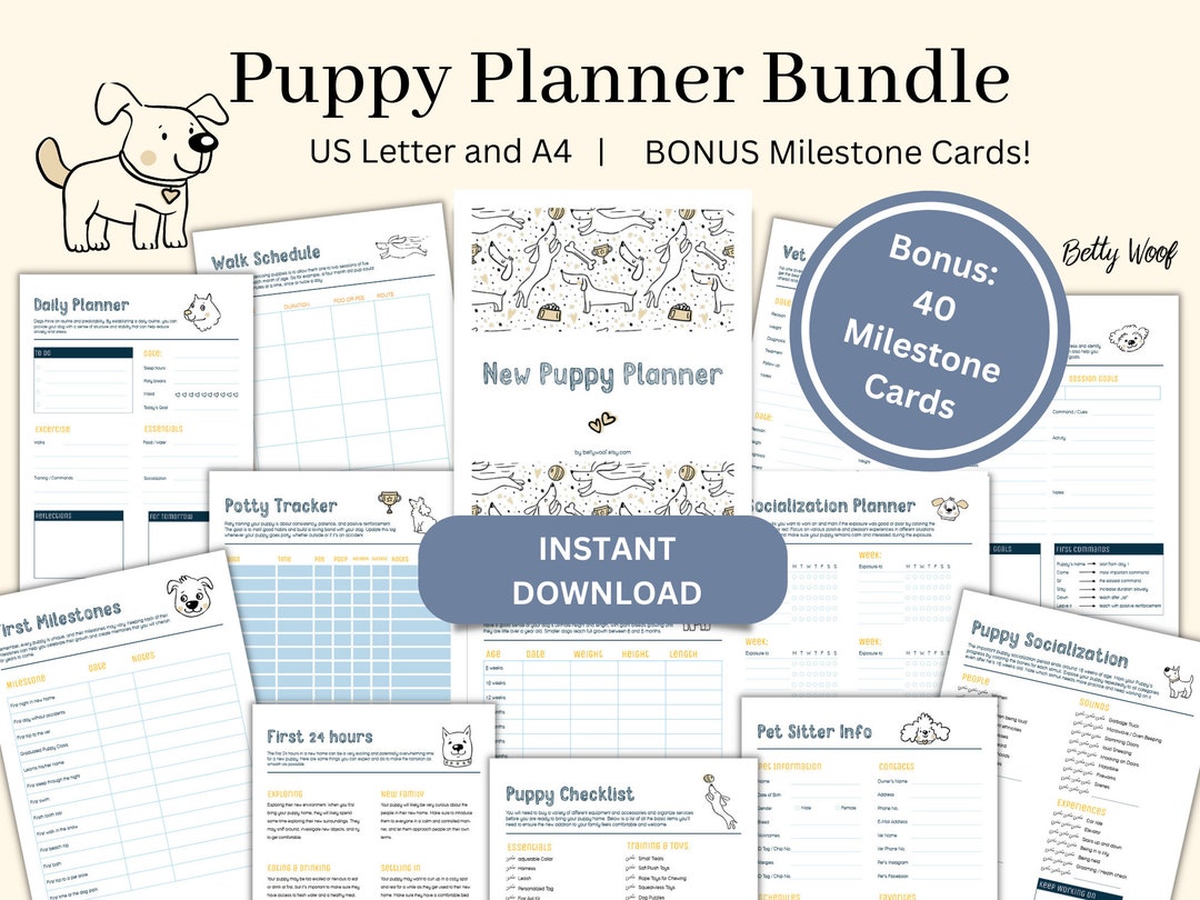 Puppy Planner Pet Checklist Puppy Guide Printable Potty Worksheet Puppy ...