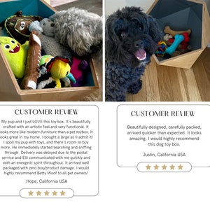 Black Dog Toy Box Gold With Name Pet Storage Basket Wood Geometrical ...