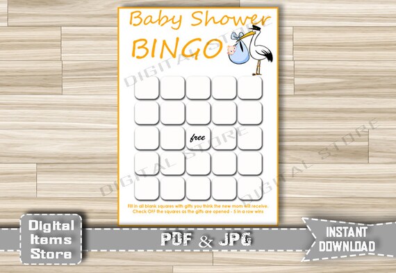 Items similar to Baby Shower Bingo Game Stork - Printable Baby Bingo ...