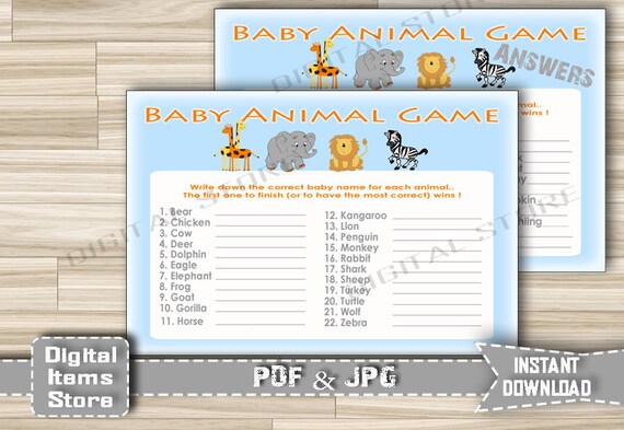 Items similar to Baby Shower Animals - Baby Shower Animal Name Game ...
