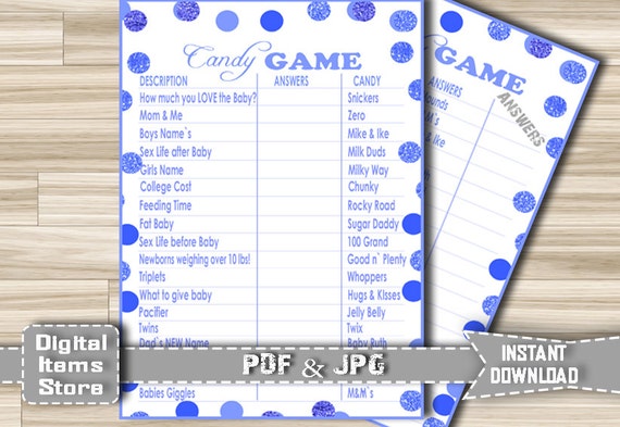Baby Shower Candy Bar Guessing Game With Blue Dots Printable | Etsy