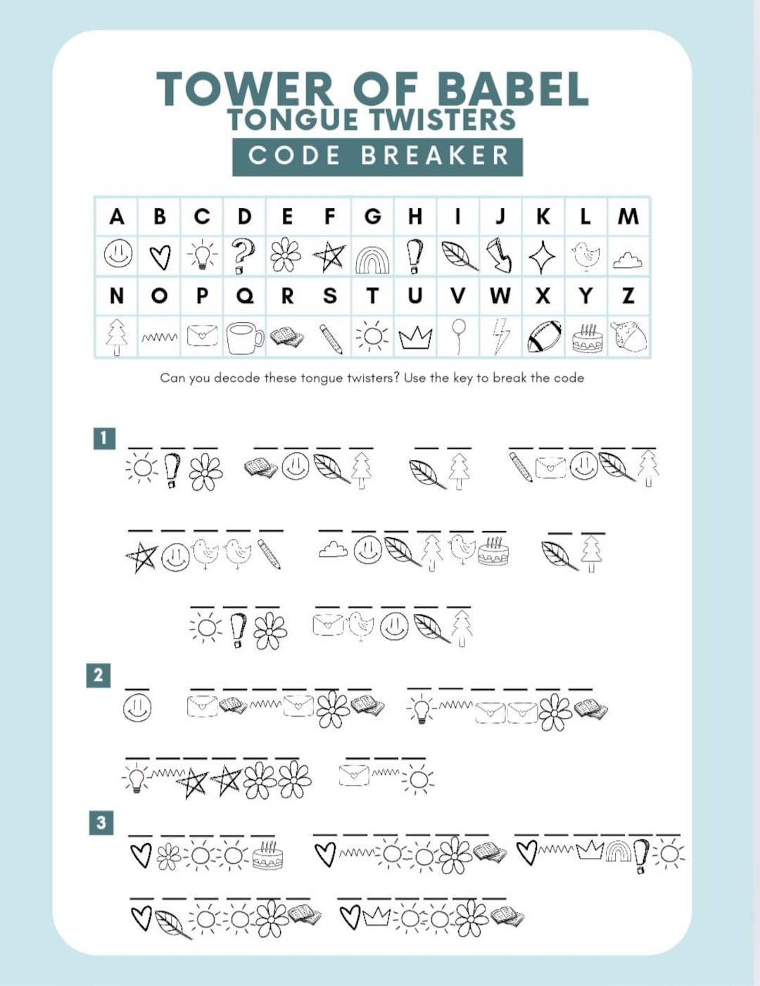 Sunday School Worksheet - Tower of Babel Tongue Twisters - Etsy
