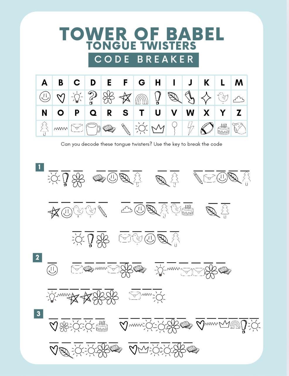 Sunday School Worksheet - Tower of Babel Tongue Twisters - Etsy
