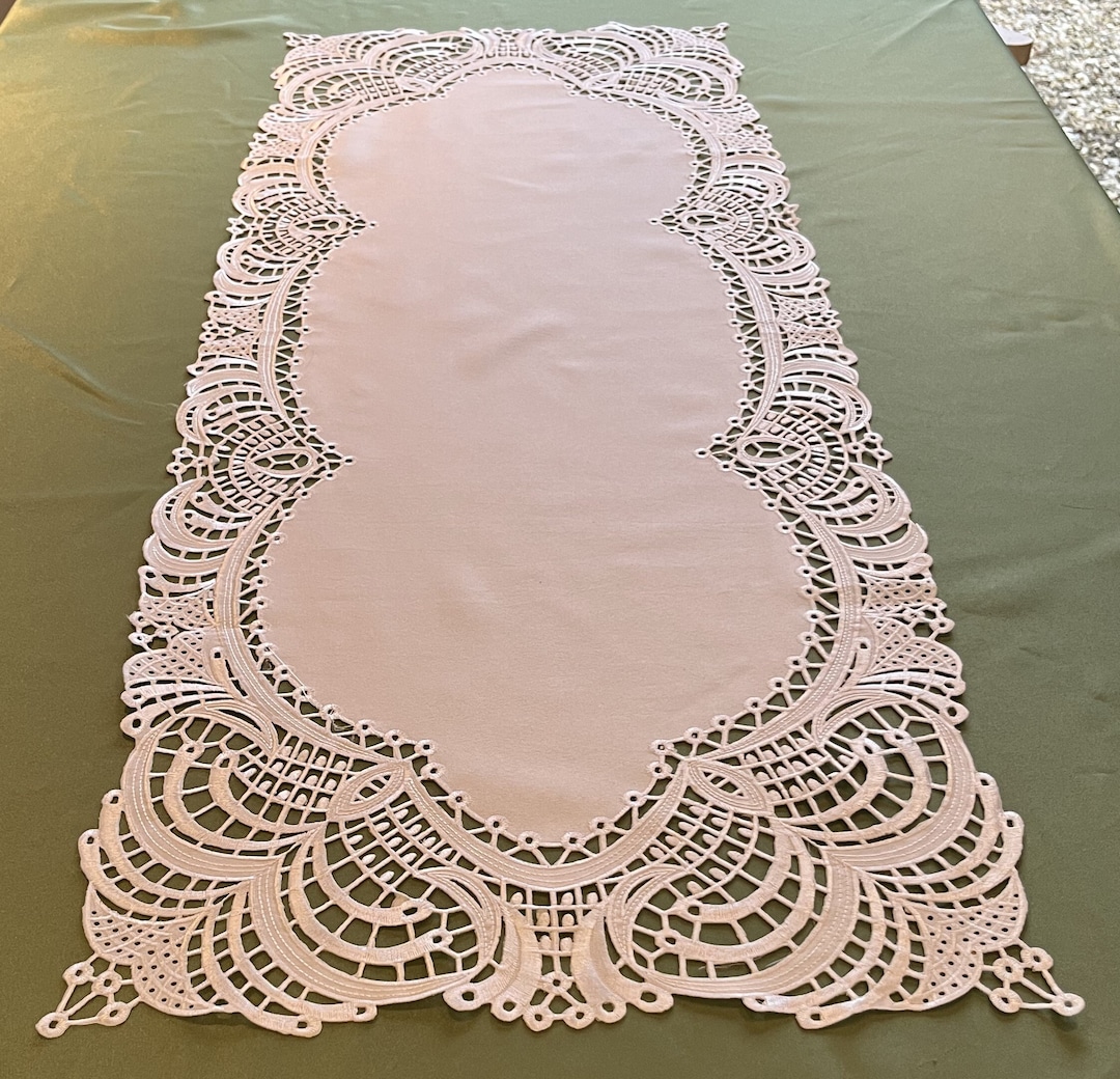 White Cutwork Embroidery Oblong Table Runner Cutwork Kitchen Dining ...