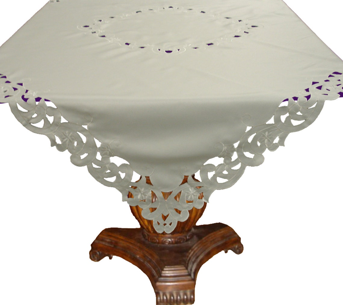 Plain Ivory/white SQUARE Cutwork Decoration Edge Tablecloth Table Cloth ...