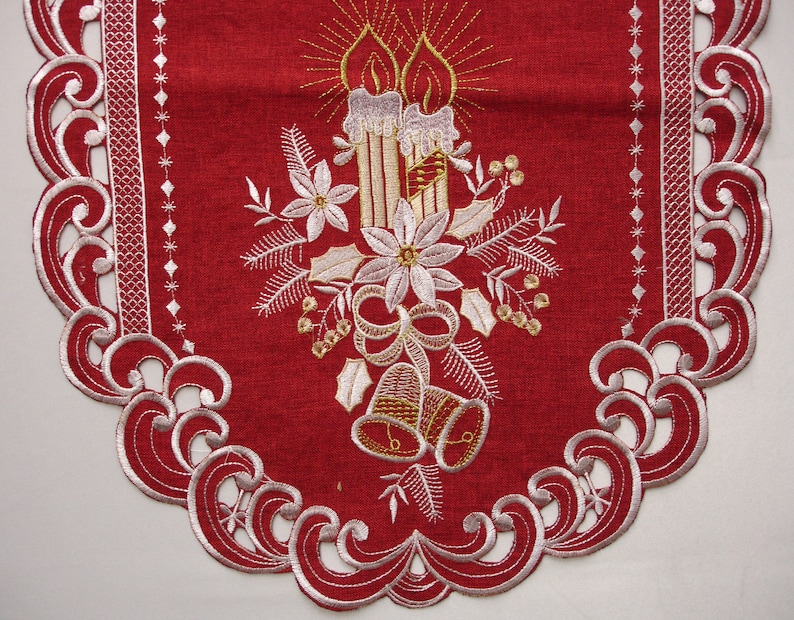 Dark Red Embroidered Christmas Table Runner - Etsy
