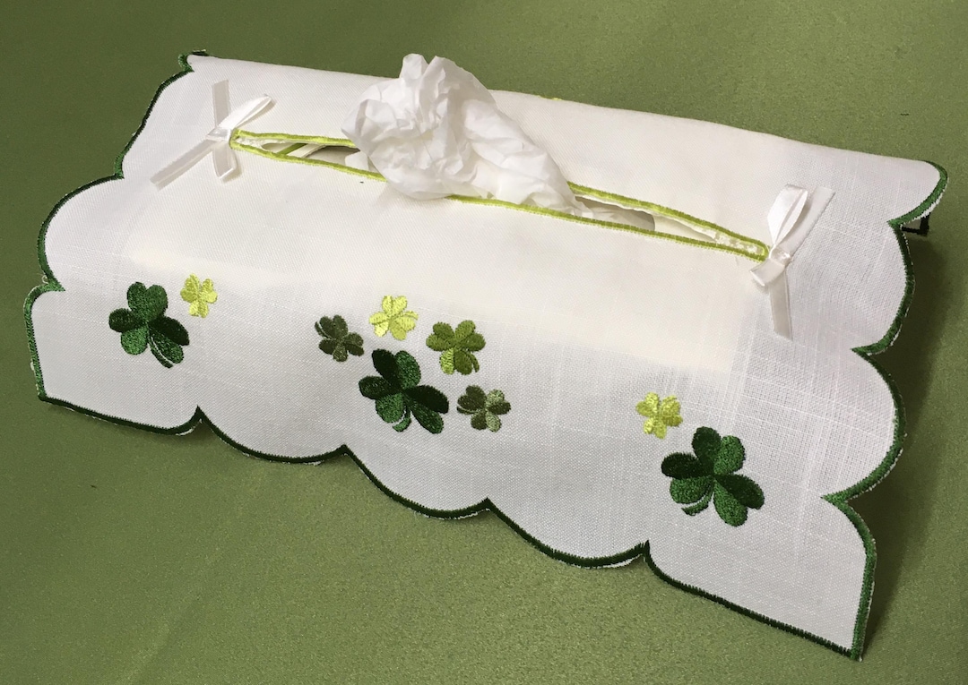 Irish Shamrock Embroidered Tissue Box Cover, off White Linen Look ...