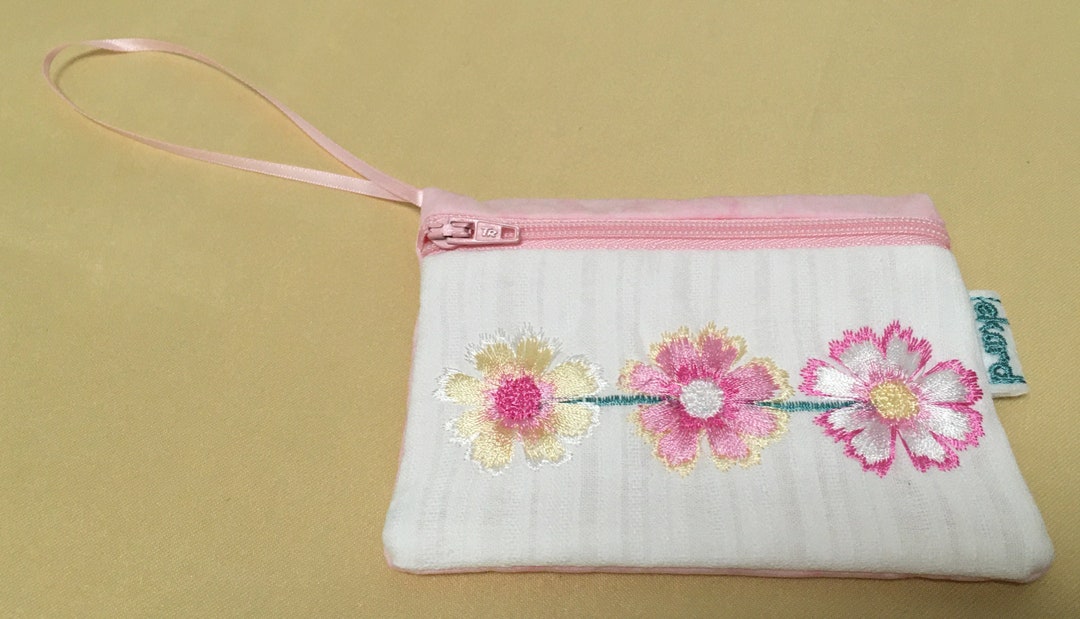 Ekard Pink White Gold Floral Embroidered Credit Debit Card Purse Pouch ...