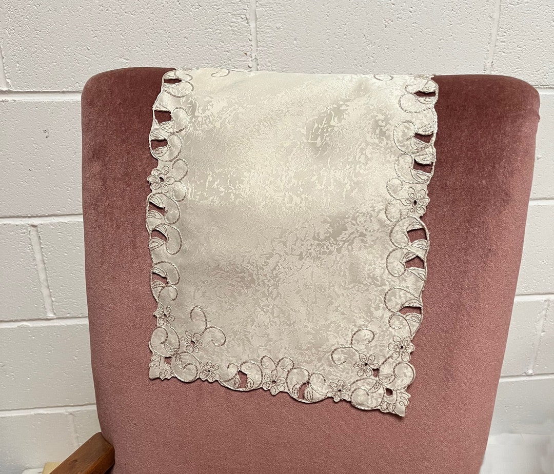 Set of 4 Stone Coloured Chair Back Covers Embroidery Cutwork Design ...