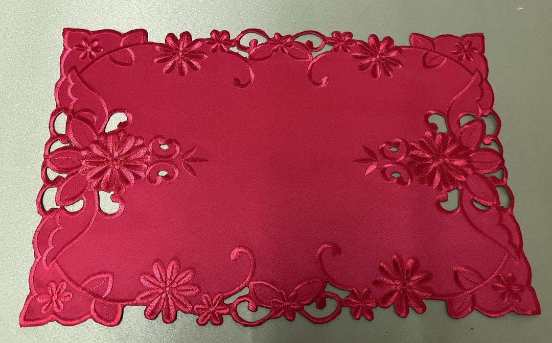 Wine, Dark Red, Claret Burgundy Embroidered Doily, Cutwork Decoration ...